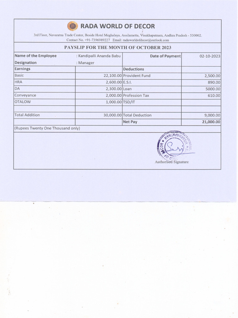 October Payslip | PDF