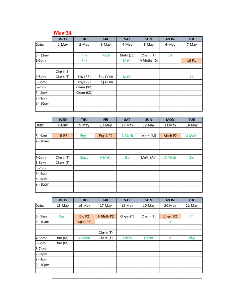 May24 Exam Time-Table | PDF