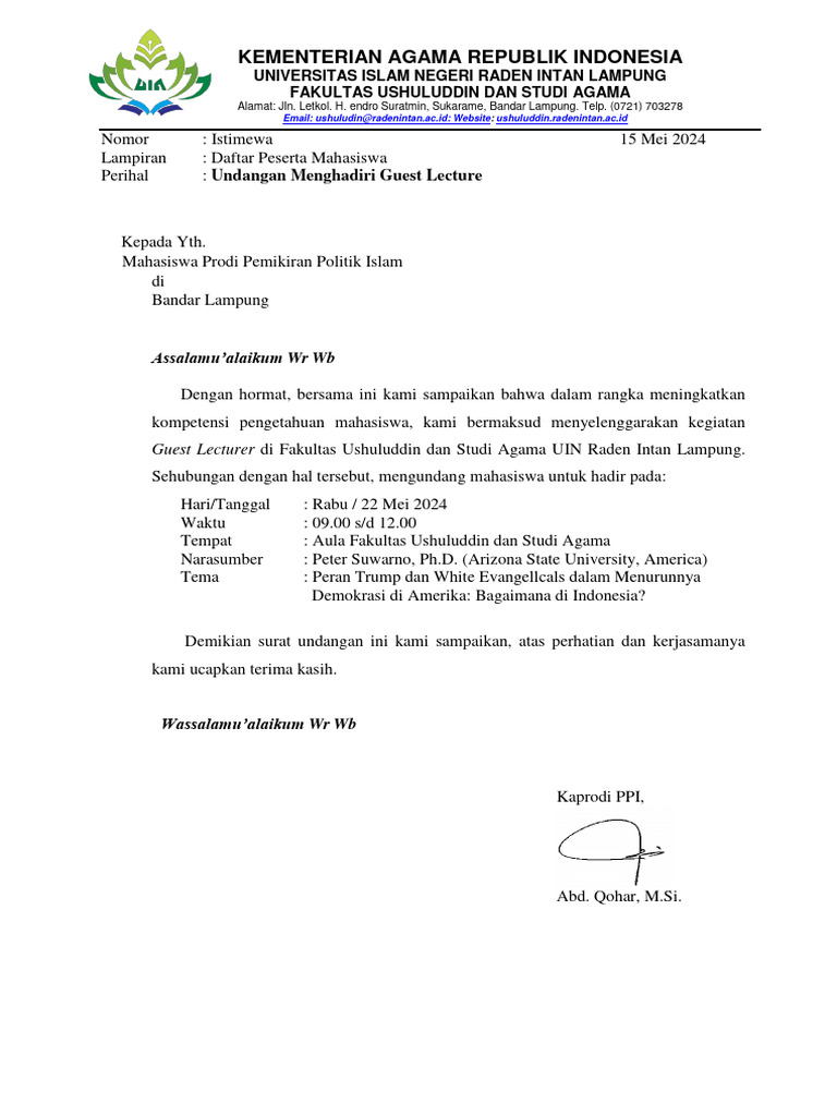 Undangan Guest Lecture Mahasiswa | PDF