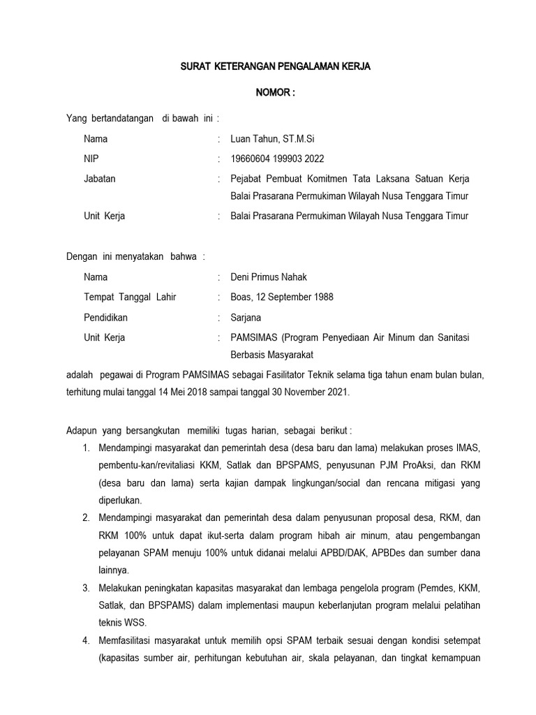 Surat Keterangan Pengalaman Kerja | PDF | Sains & Matematika