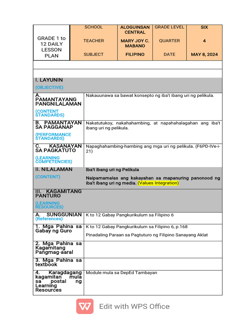 Mabano, Mary Joy C. Filipino 6 LP | PDF