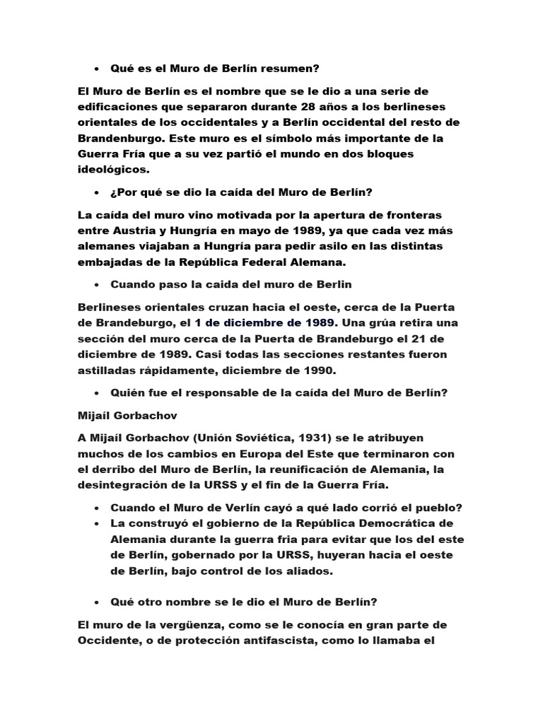 La Caída Del Muro de Berlin | PDF | muro de Berlín | Berlina
