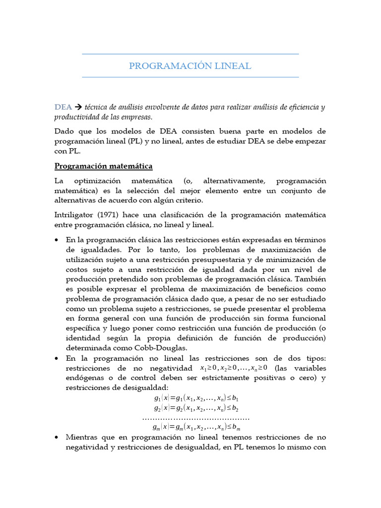 Programación Lineal | PDF | Programación lineal | Optimización Matemática