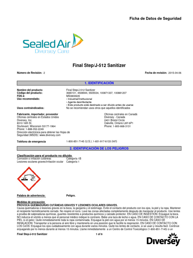 Ficha de Seguridad Final Step/J-512 | PDF | Quemar | Residuos