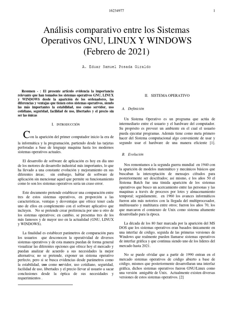 Análisis Comparativo Entre Los Sistemas Operativos GNU, LINUX Y WINDOWS ... Análisis Comparativo Entre Los Sistemas Operativos GNU, LINUX Y WINDOWS ...