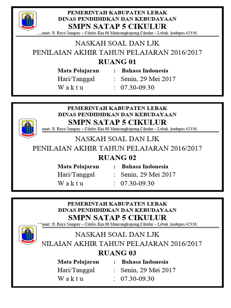 Label Amplop Soal & LJK | PDF