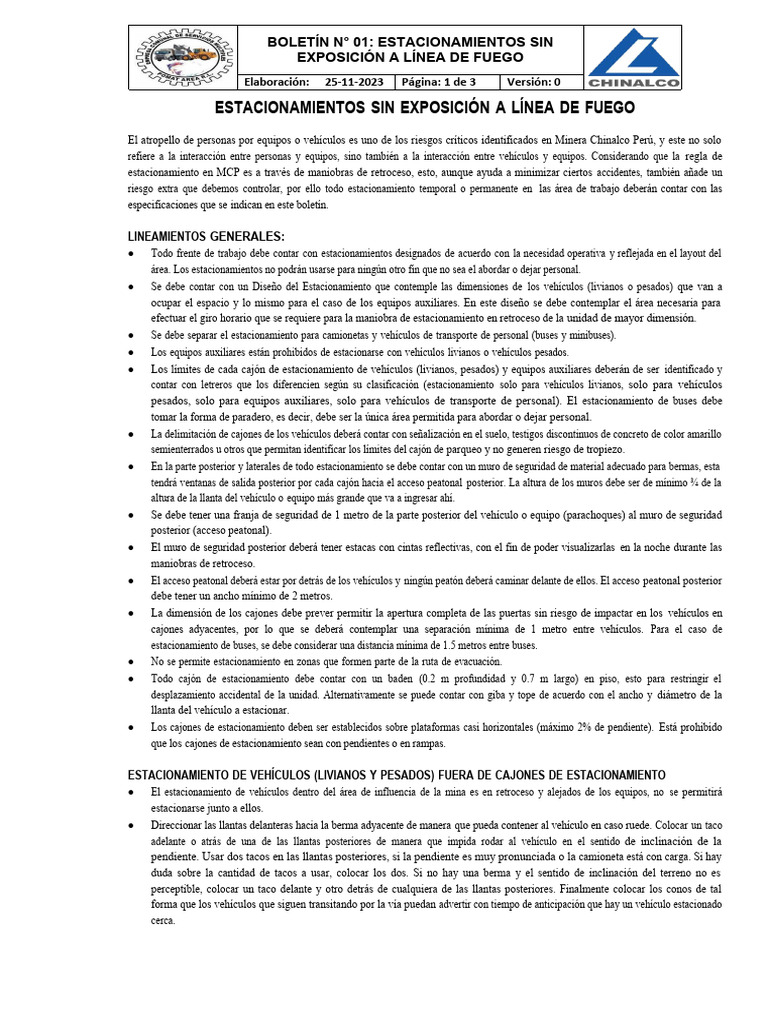 Boletin N°1 Estacionamientos Sin Exposicion A Linea de Fuego | PDF | Tecnología