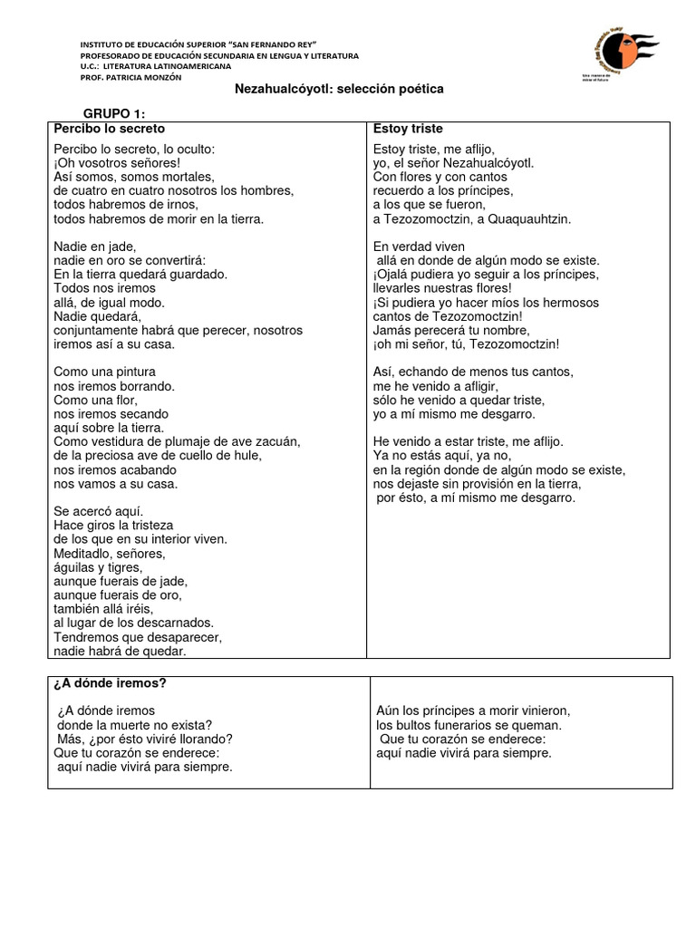Poemas de Nezahualcóyotl: Reflexiones sobre la Vida | PDF | Poesía ...