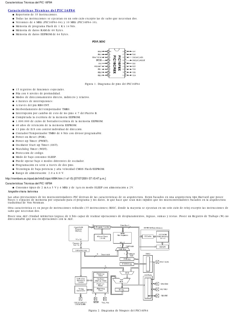 Caracteristicas Tecnicas Del PIC 16F84 | PDF