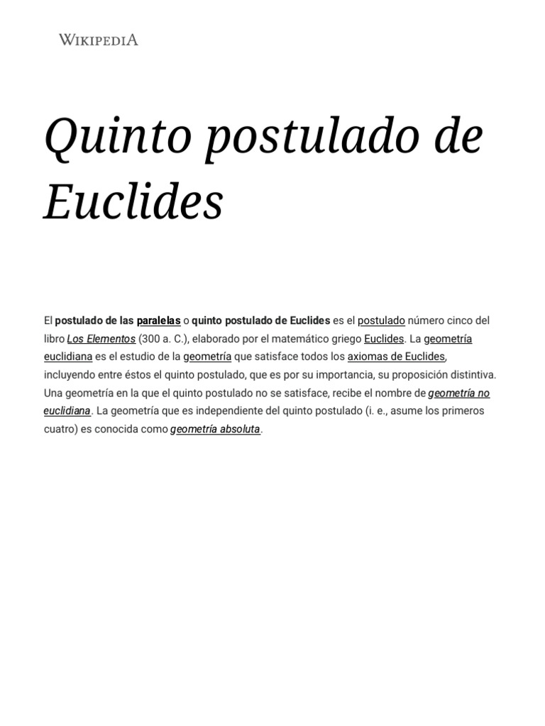 Quinto Postulado de Euclides - Wikipedia, La Enciclopedia Libre | PDF ...