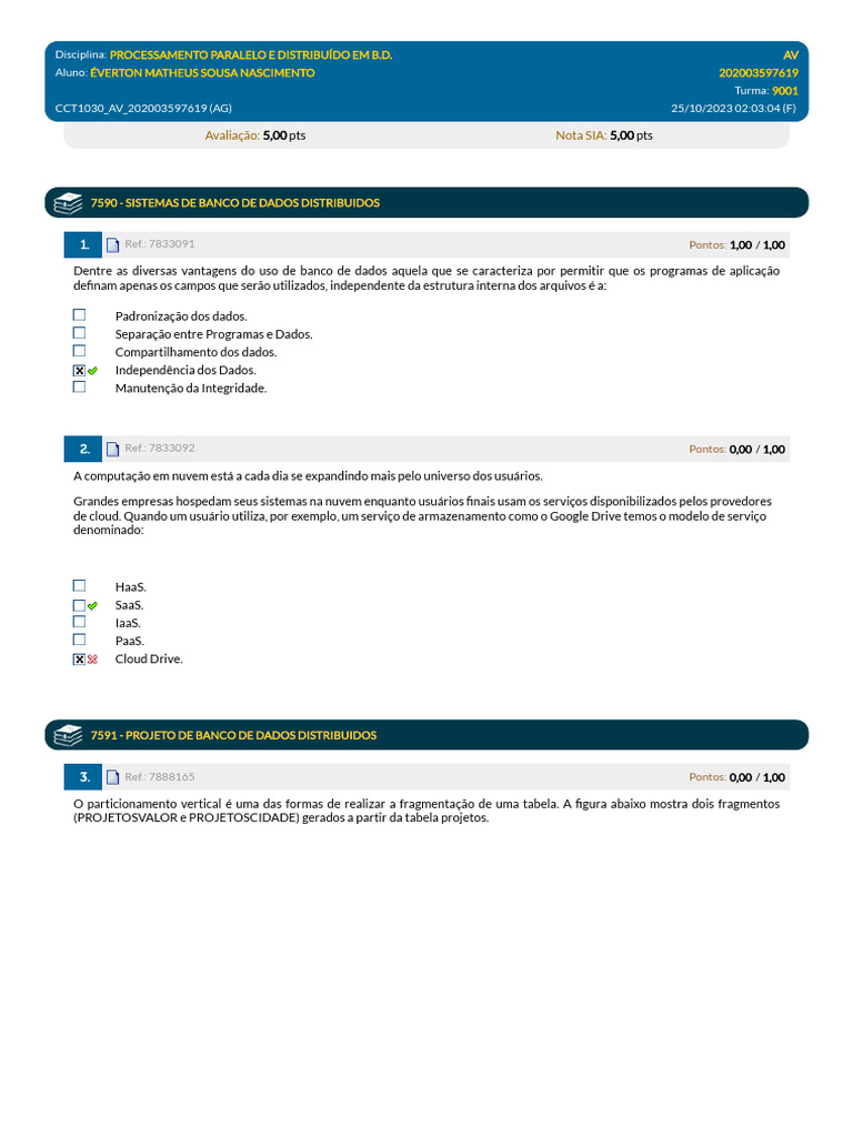 Avaliação Processamento Paralelo | PDF | Computação em nuvem | Bancos ...