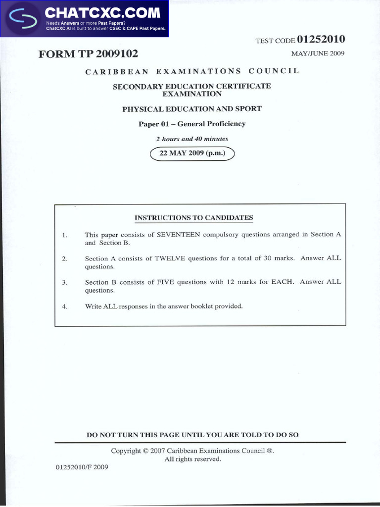 CSEC Physical Education and Sport P1 2009 | PDF | Anatomy