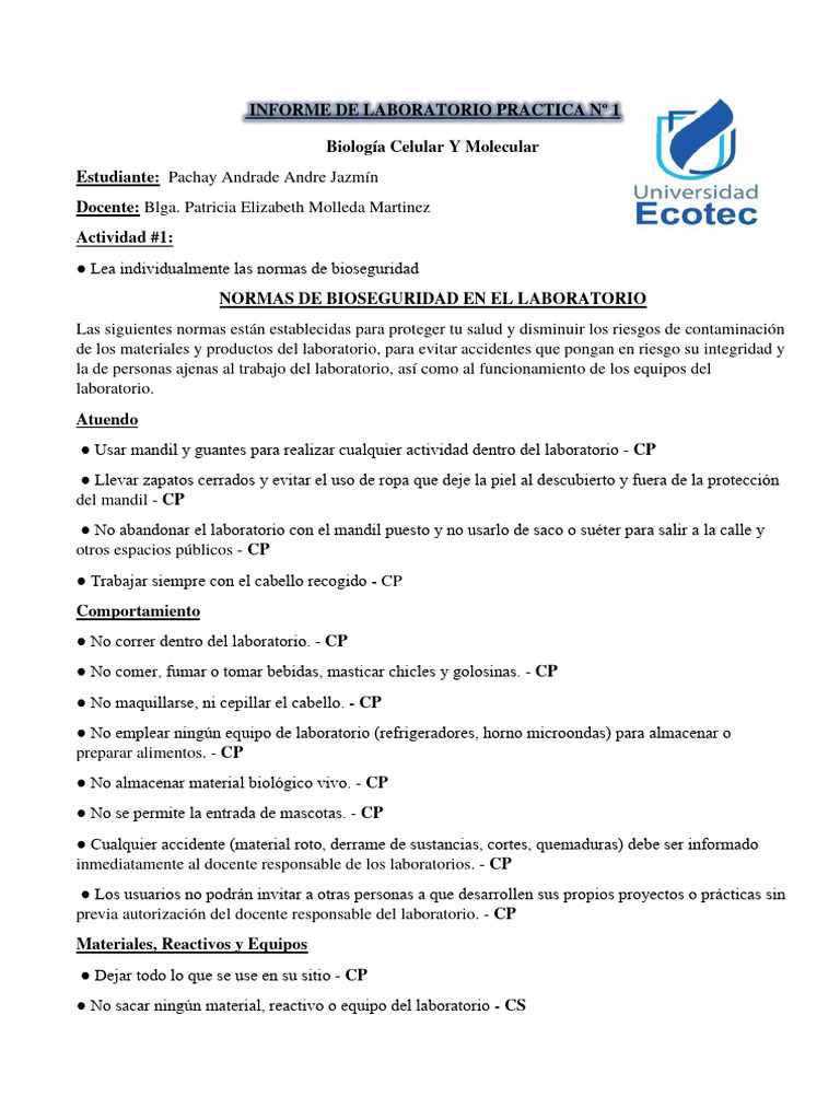 Informe de La Practica 1 | PDF | Laboratorios