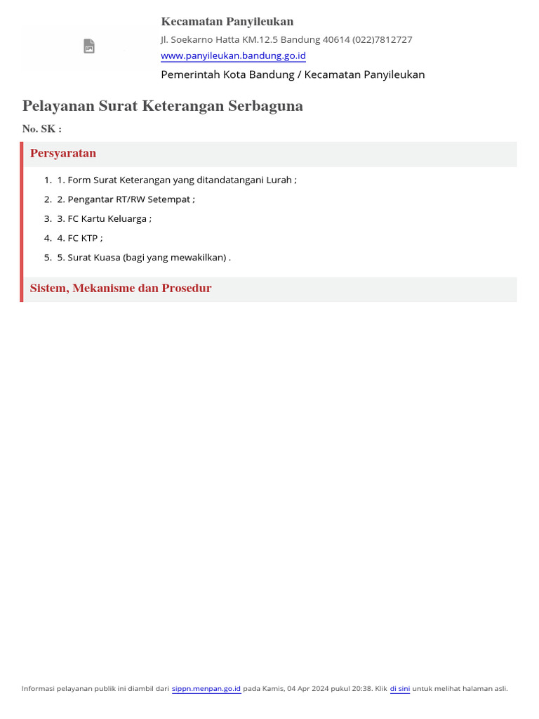 Unduh Standar Pelayanan - Pelayanan Surat Keterangan Serbaguna | PDF | Ilmu Sosial | Hukum