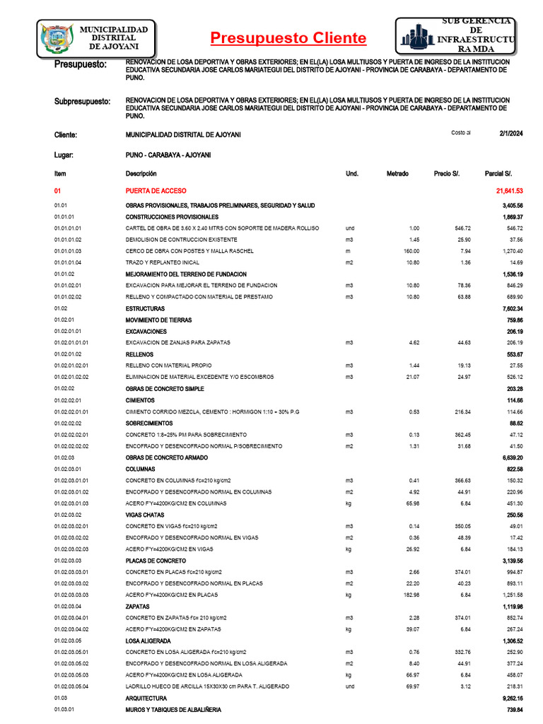 Presupuesto Cliente Eds. | PDF | Hormigón | Edificios y estructuras