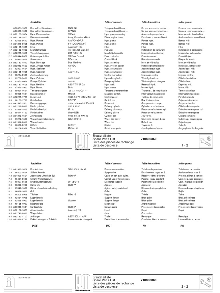 Sect.3 Spare Part List TK40 - 210800860 | PDF | Screw | Cargo