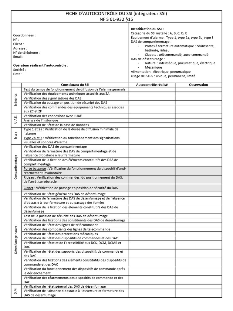Fiche d'Autocontrôle SSI détaillée | PDF | Électricité | Électrotechnique