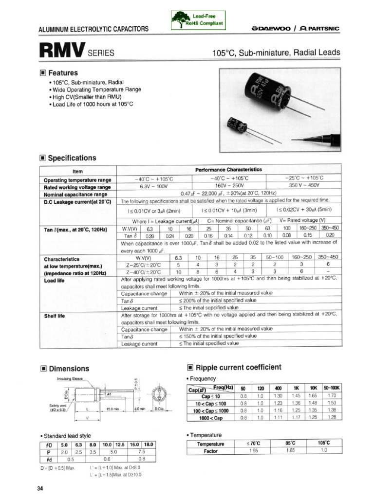 Daewoo-Partsnic [radial thru-hole] RMV Series | PDF
