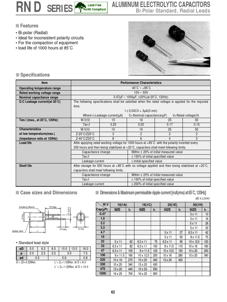 Daewoo-Partsnic [radial thru-hole] RND Series | PDF | Capacitor ...