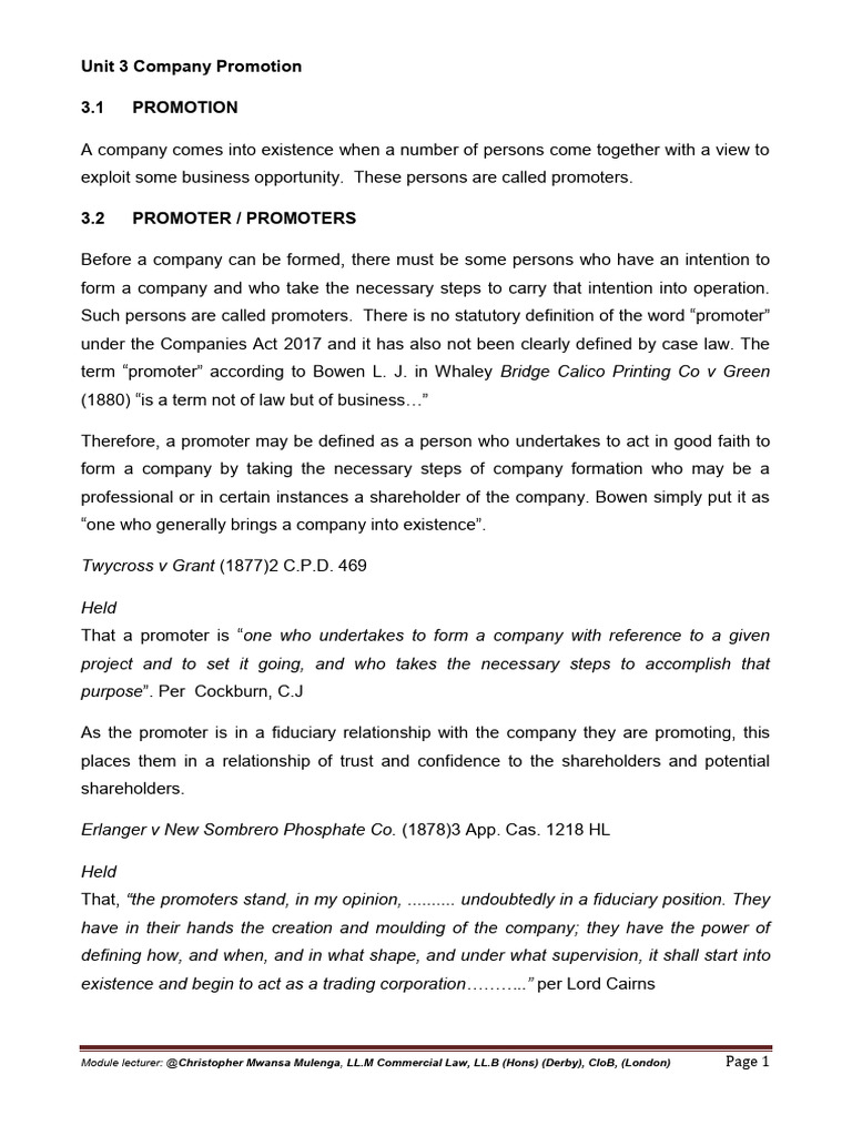 Unit 3 Company Promotion | PDF | Legal Liability | Ratification