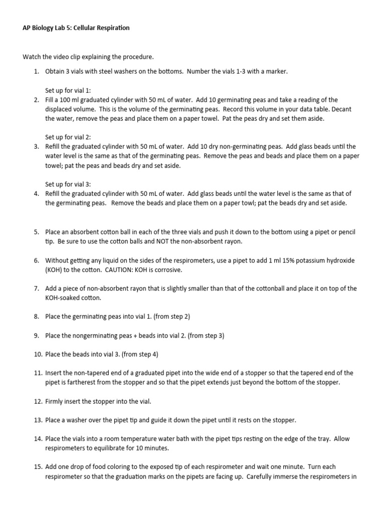 AP Biology Lab 5 Cellular Respiration | PDF | Water