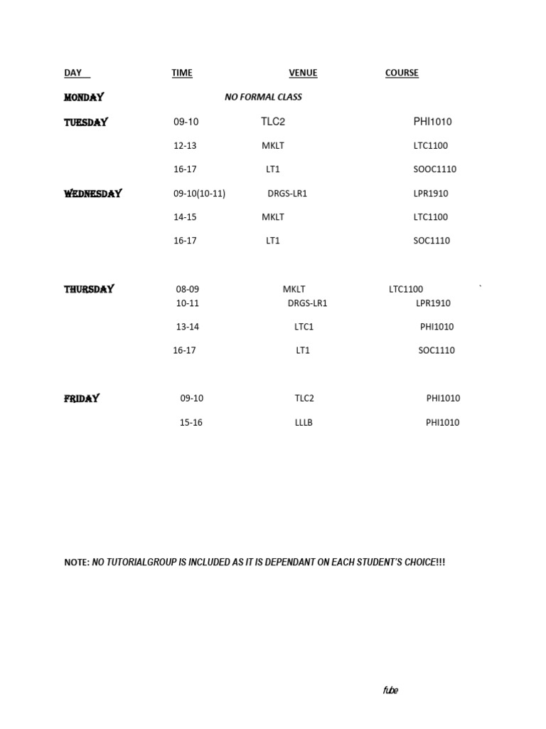 Class Time Table Pdf
