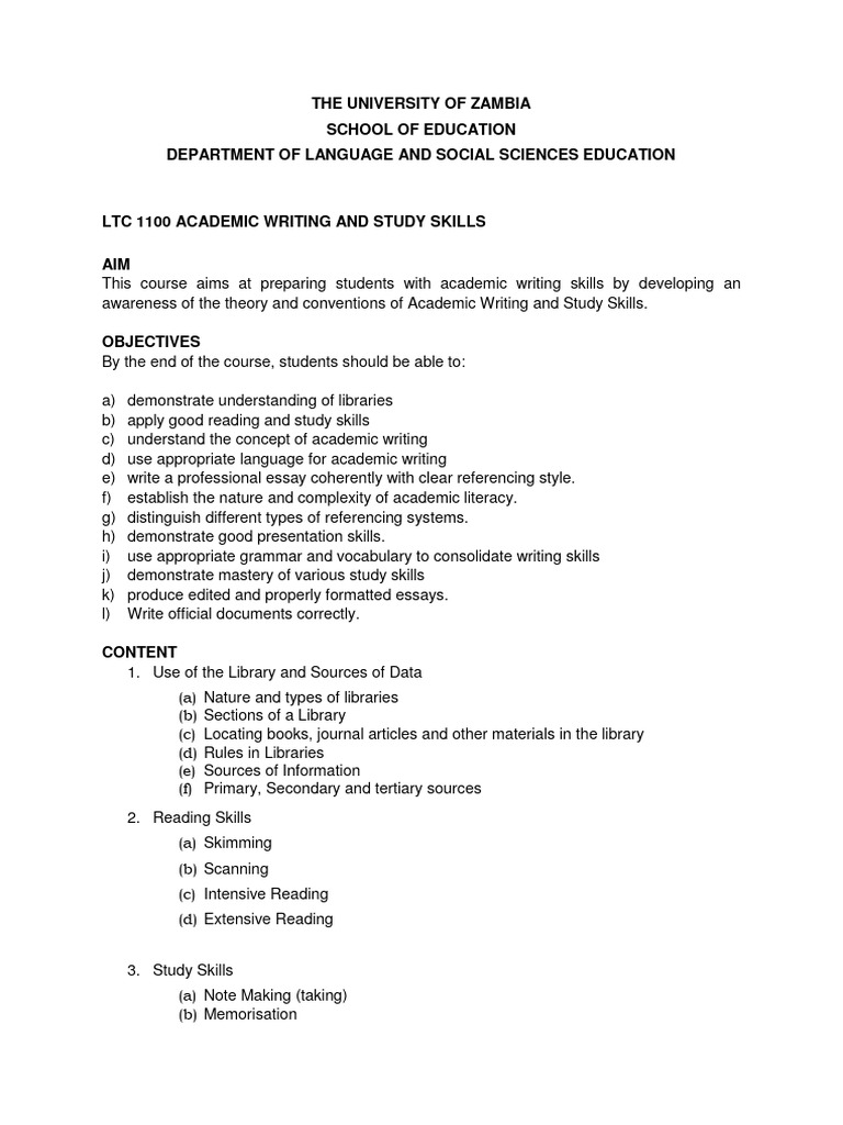 LTC 1100: Academic Writing Skills | PDF | Communication | Study Skills