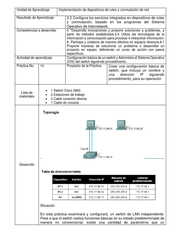 Practica 10 Cisco | PDF | Conmutador de red | Dirección IP