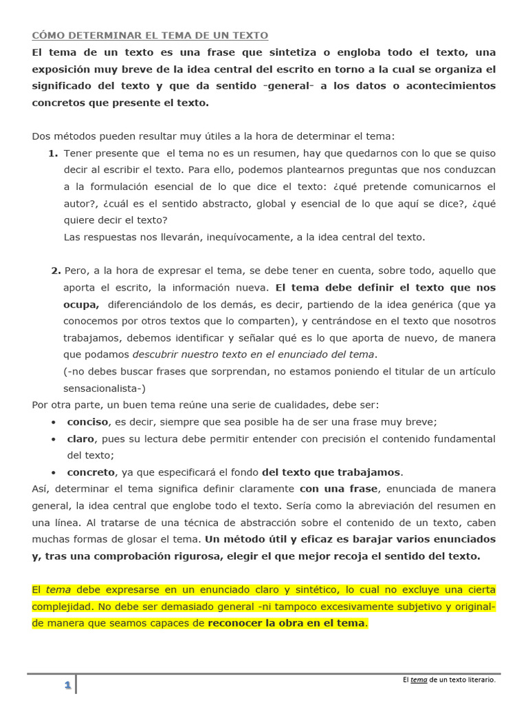 Cómo identificar el tema de un texto | PDF
