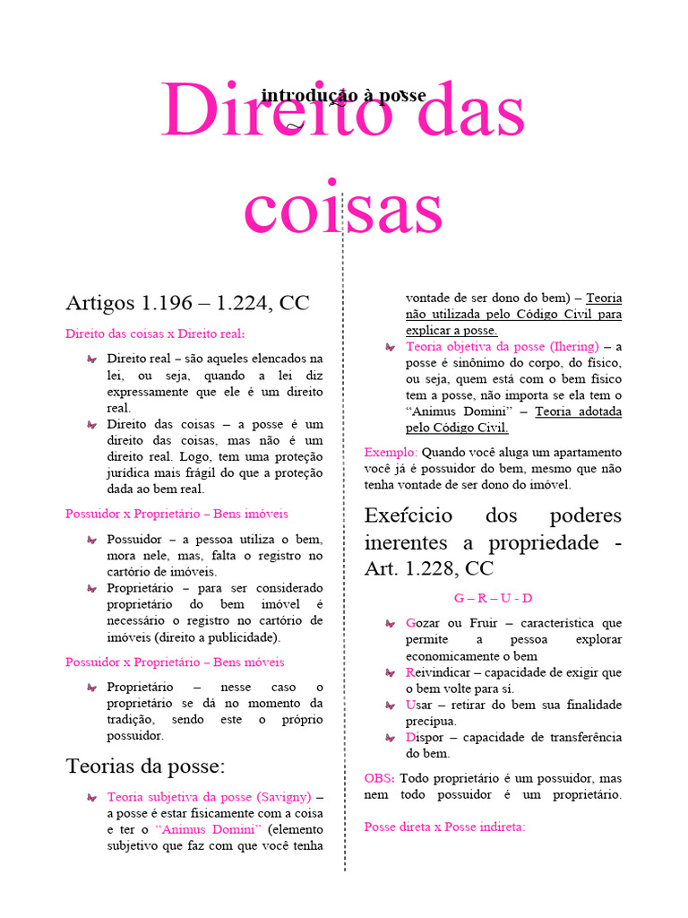 Direito das Coisas: Posse e Propriedade | PDF | Propriedade privada ...