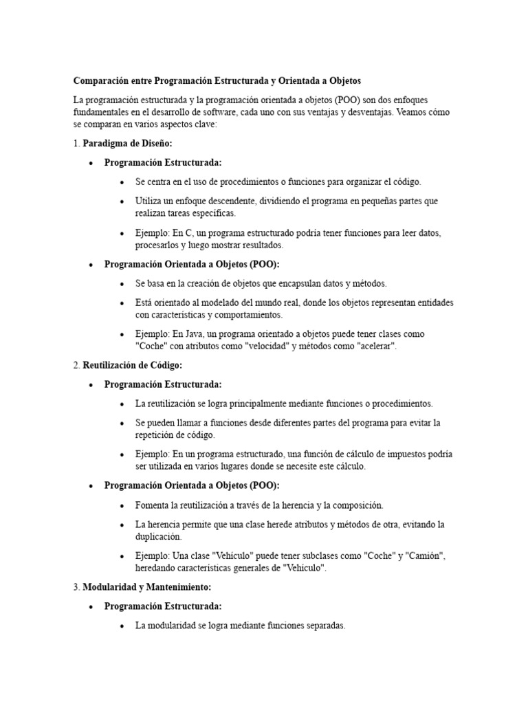 Comparación entre Programación Estructurada y Orientada a Objetos | PDF ...
