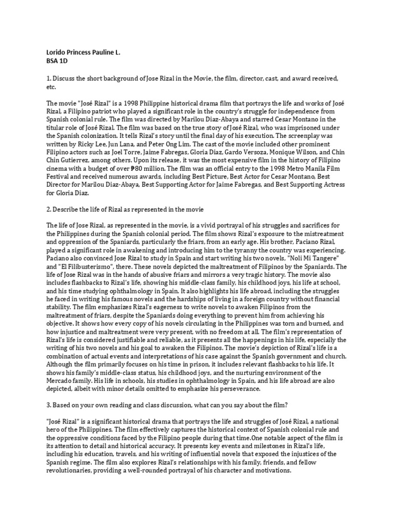 Reaction Paper Rizal | PDF | Philippines Reaction Paper Rizal | PDF | Philippines