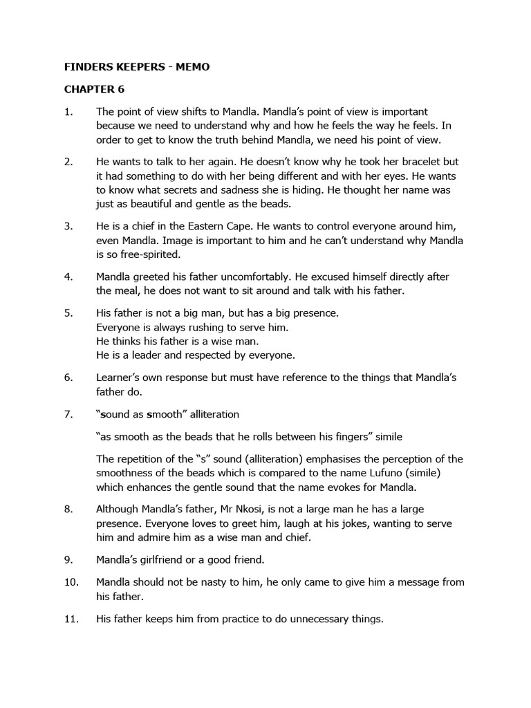 Grade 10 ENG FAL FInders Keepers Ch67 | PDF