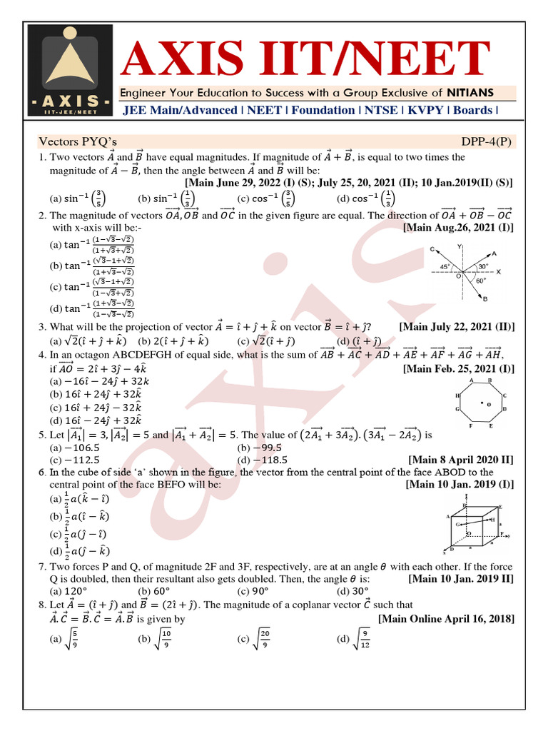 11-Vectors DPP-4 | PDF | Angle | Euclidean Vector