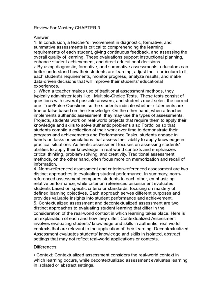 Answer Book in Assessment in Learning 2 | PDF | Educational Assessment ...