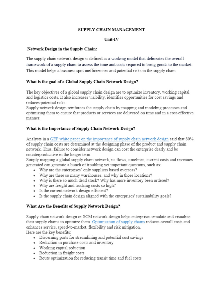 SUPPLY CHAIN MANAGEMENT Unit - IV | PDF | Supply Chain | Supply Chain ...