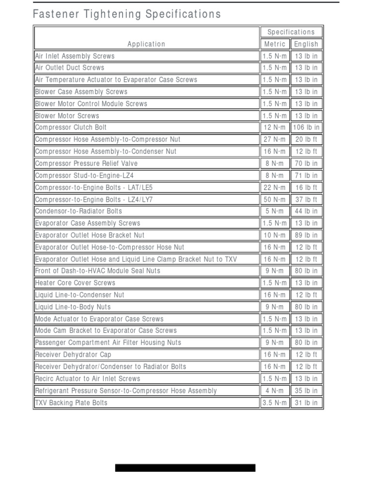 Fastener Tightening Specs & A/C Service Guide | PDF | Air Conditioning | Mechanical Engineering