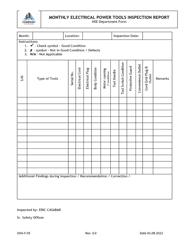 Monthly Electrical Power Tools Inspection | PDF | Manufactured Goods ...