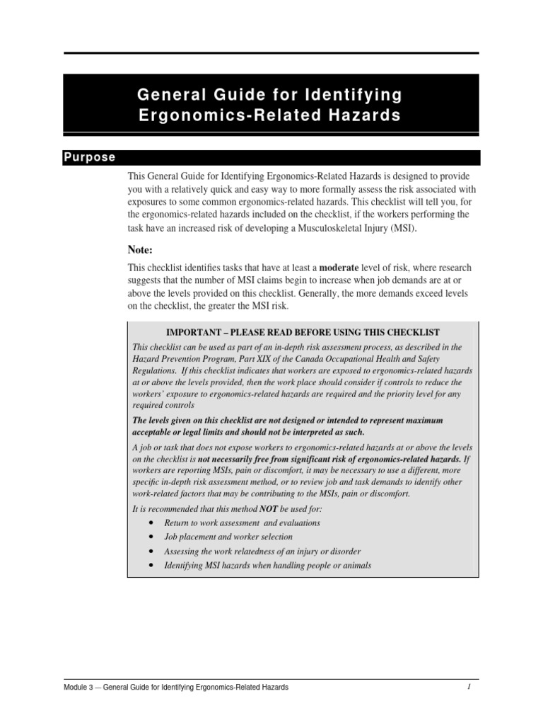 Ergonomics Risk Assessment Guide | PDF | Risk | Hazards