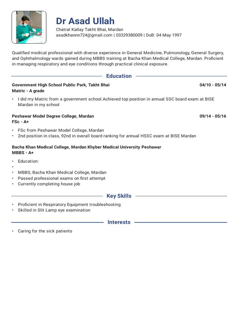 Aspiring Medical Professional Profile | PDF