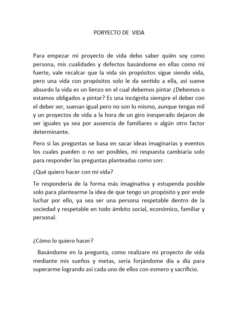 PORYECTO DE VIDA Sergio R | PDF | Paz | Conocimiento