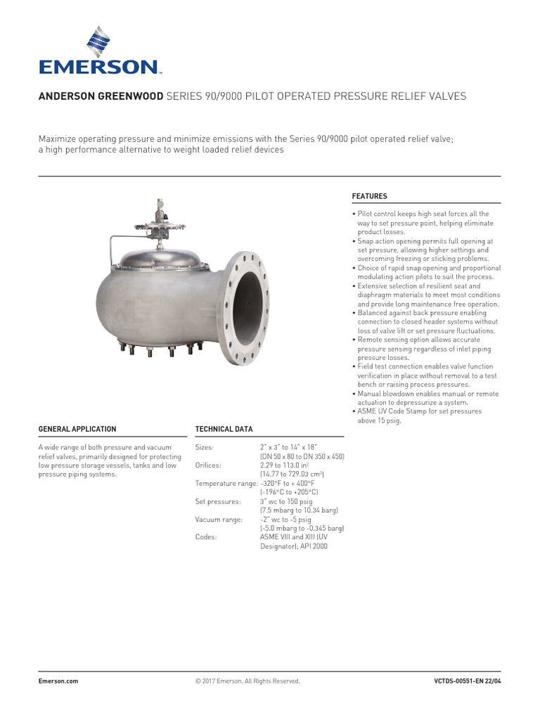 Data Sheets Series 90 9000 Pilot Operated Pressure Relief Valves ...
