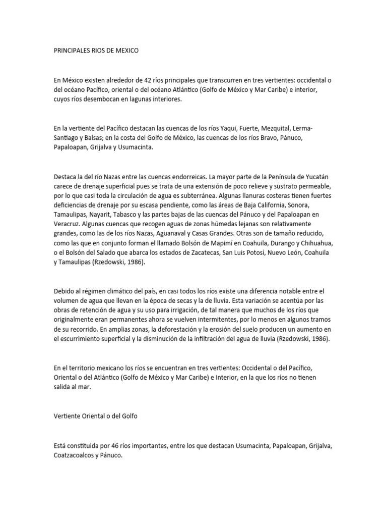 Ríos Principales de México: Guía Completa | PDF | Río | México