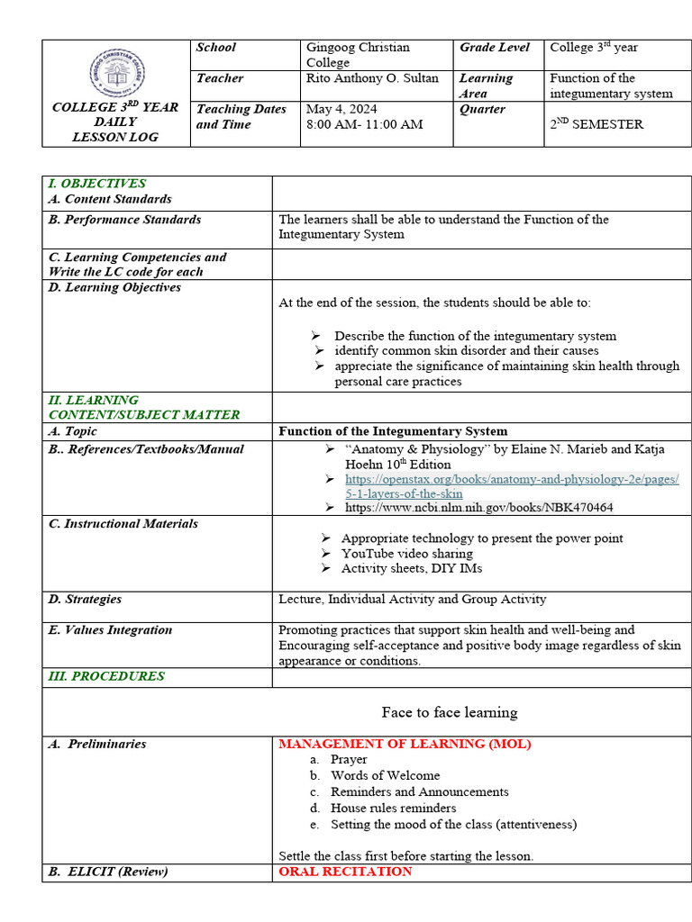 Lesson Plan Anatomy | PDF | Cell Biology | Biology