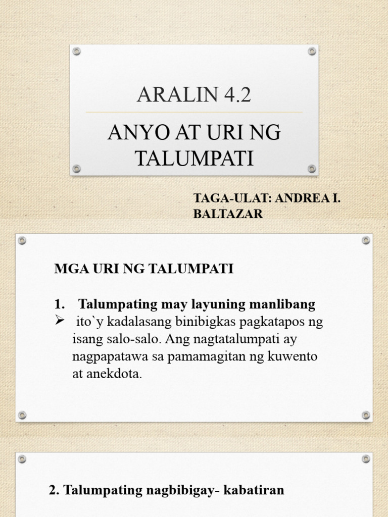 ARALIN 4.2 Anyo at Uri NG Talumpati | PDF