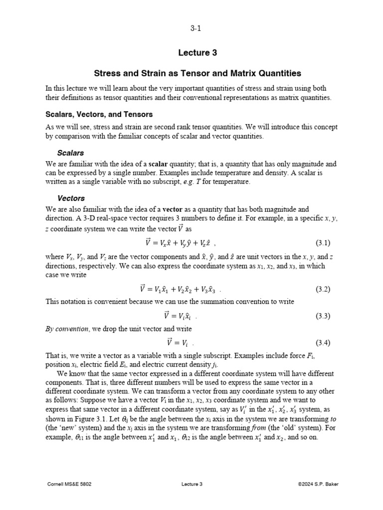 Stress and Strain as Tensor and Matrix Quantities Class notes | PDF ...