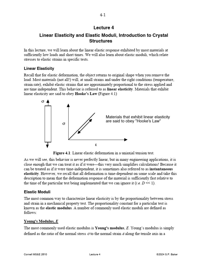 Linear Elasticity and Elastic Moduli, Introduction To Crystal ... Linear Elasticity and Elastic Moduli, Introduction To Crystal ...