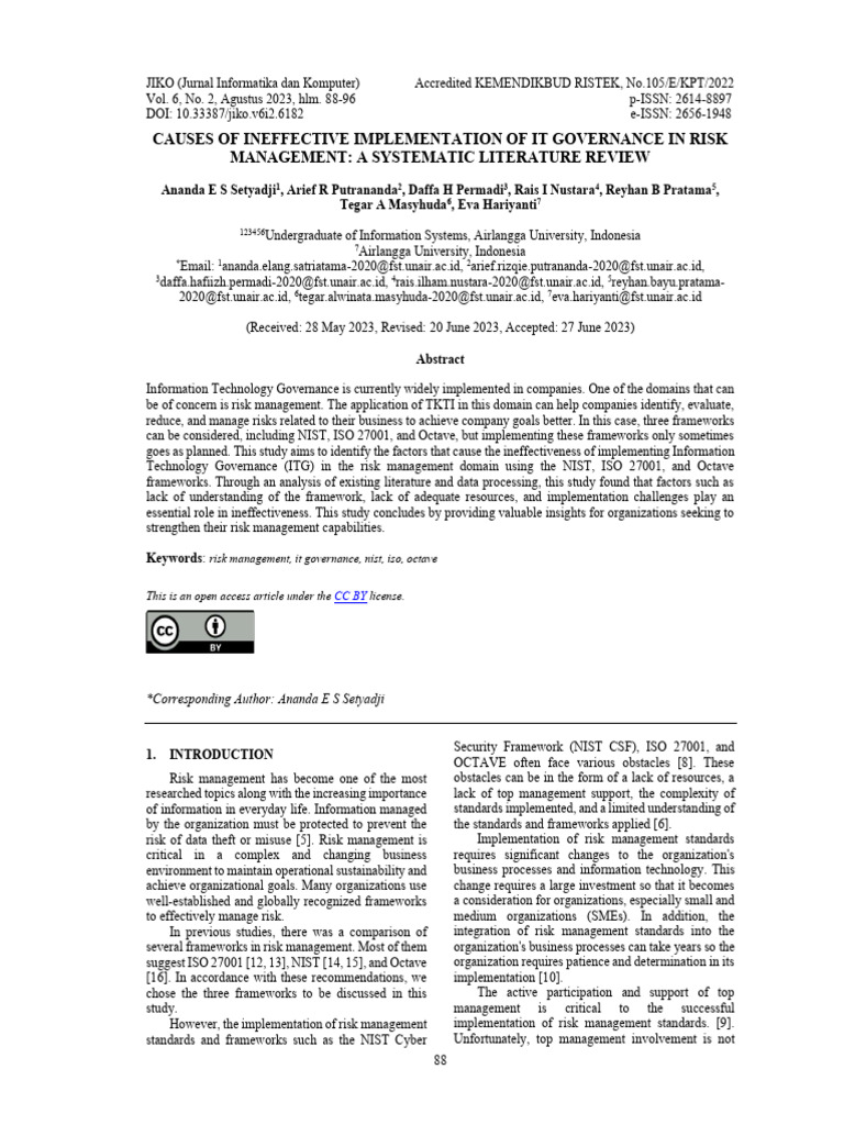 Paper - Causes of Ineffective Implementation of It Governance in Risk ...