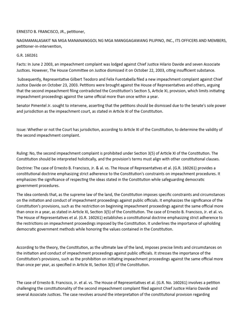 Case Digest | PDF | Impeachment | Standing (Law)