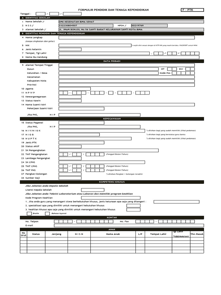 Formulir PTK Dapodikmen | PDF